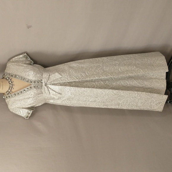 Vintage | Dresses | Vintage 6s 70s Silver Metallic Gown Party Maxi High ...